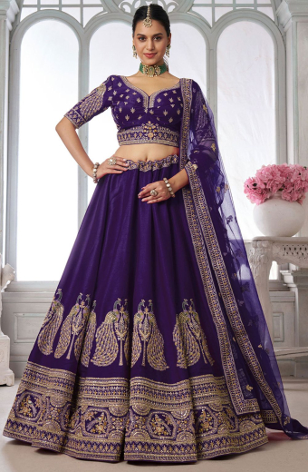 Multicolor Embroidered Chinnon Lehenga Choli