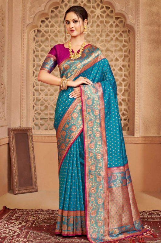 Azure Blue Silk Weaving Saree for Ceremonial