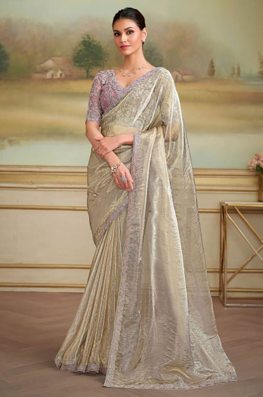 Buy Ash Grey Heavy Designer Saree for Ceremonial Online - SJDN36816