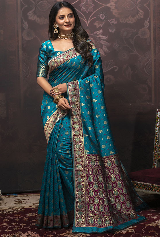 Peacock Blue Color Saree