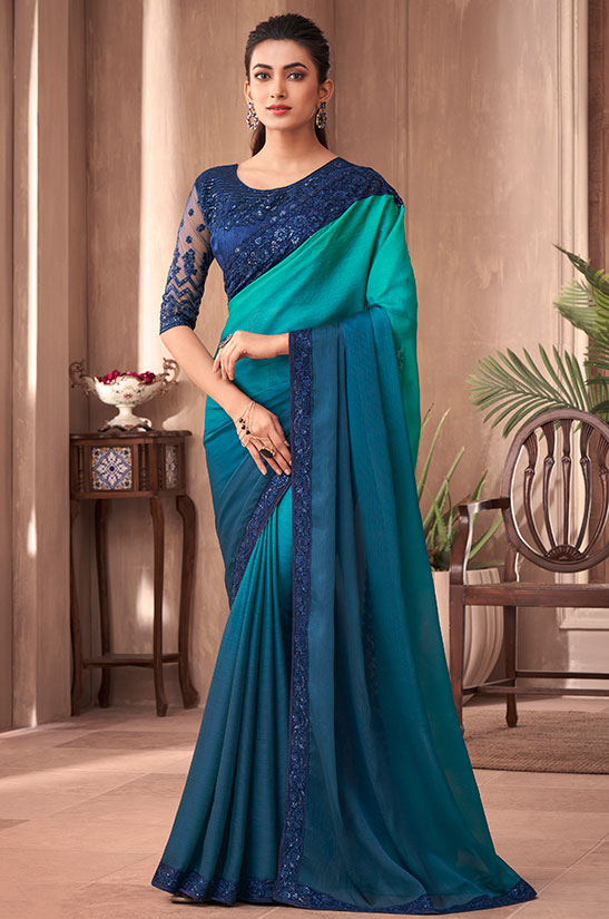 Peacock Blue Color Saree