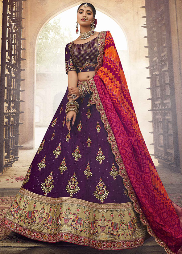 Purple And Gold Lehenga